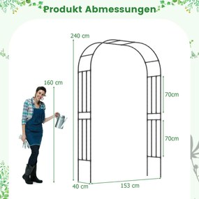 Costway Metal Rose Arch Trellis pro popínavé rostliny Vinný oblouk Velký