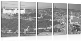 5-dílný obraz večer v Bratislavě v černobílém provedení - 200x100 cm