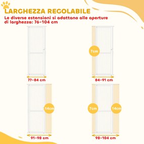 PawHut vysoká branka pro mazlíčky 180 cm — nastavitelná 76–104 cm, mezera 3,5 cm, montáž tlakem nebo na šrouby, bílá