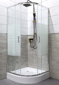 Novoterm Čtvrtkruhový sprchový kout NV-Madera 90x90 chrom/potisk + vanička