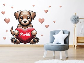 Pejsek se srdíčkem a jménem samolepky na zeď arch 112 x 130 cm