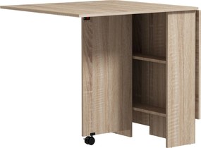 Skládací jídelní stůl HOMCOM – Sklápěcí stůl do kuchyně s kolečky, sklápěcími křídly a policemi pro 4-6 osob 75x140x74 cm Přírodní