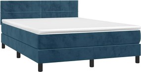 Box spring postel s matrací a LED tmavě modrá 140x190 cm samet 3134403