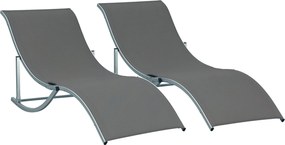 Outsunny 2dílná sada slunečních lehátek, zahradní lehátka, ergonomické hliníkové lehátko z textilénu, tmavě šedé 165 x 61 x 63 cm | Aosom