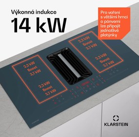 Klarstein AirJet FlexPro Down Air System, Indukční varná deska + digestoř, Flexi zóna, Booster