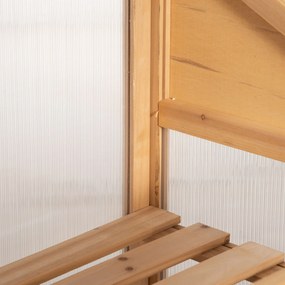 Outsunny Mini skleník, malý skleník s dřevěným rámem, okno a dvojité dveře, 3 police, 70L x 50B x 120V cm, hnědý
