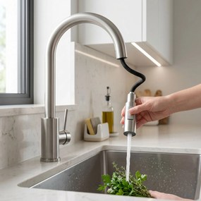 Rea Fresh Touch, vysoká kuchyňská baterie s výsuvnou 2-funkční sprškou, broušená ocel, REA-B6735