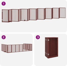Zábrana pro psy s dvířky skládací 15 panelů hnědá 750 cm topol 3155552