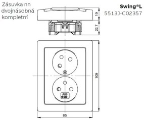 ABB Swing L dvojzásuvka světle šedá 5513J-C02357 S1 s clonkami