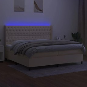 Box spring postel s matrací a LED krémová 200x200 cm textil 3138586