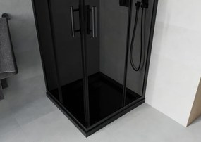 Mexen Rio, čtvercový sprchový kout 80(dveře)x80(dveře)x190 cm, 5mm šedé sklo, černý profil + černá sprchová vanička SLIM, 860-080-080-70-40-4070B
