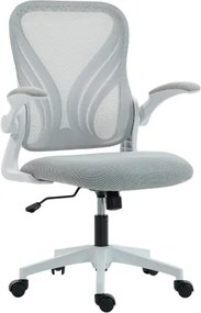 HOMCOM ergonomická kancelářská židle, síťová kancelářská židle, sklápěcí opěradlo, výklopné područky, 73x62x101-111 cm, šedá