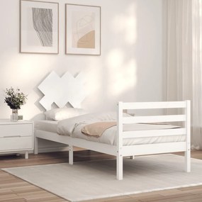 Rám postele s čelem bílý 90 x 200 cm masivní dřevo
