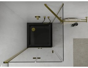 Mexen Lima, sprchový kout se skládacími dveřmi 80 (dveře) x 80 (stěna) cm, 6mm čiré sklo, chromový profil + slim sprchová vanička černá + zlatý sifon, 856-080-080-50-00-4070G