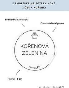 Samolepka na kořenky KOŘENOVÁ ZELENINA průhledná 5 cm základní písmo