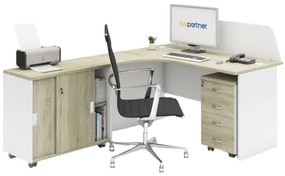 B2B Partner Kancelářský pracovní stůl s kontejnerem MIRELLI A+, typ F, bílá/dub sonoma