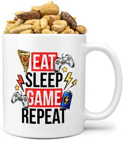 Hrnek Eat, sleep, game (Náplň hrníčku: Směs slaných oříšků)