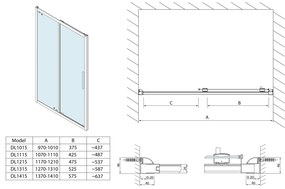 Polysan LUCIS LINE sprchové dveře 1100mm, čiré sklo DL1115