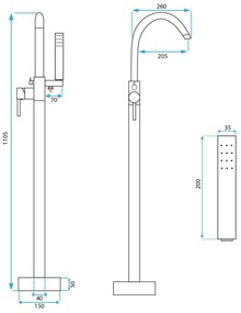 Volně stojící vanová baterie REA LUNGO chrom