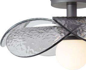 Designové stropní svítidlo stříbrné s kouřovým žebrovaným sklem - Kemner