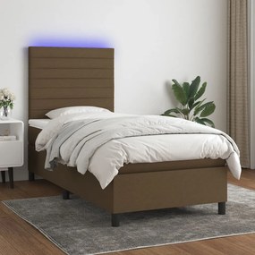 Box spring postel s matrací a LED tmavě hnědá 90x190 cm textil 3134920