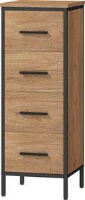 HOMCOM Úzká koupelnová skříňka s 4 zásuvkami a ocelovým rámem 30x30x82 cm Dub