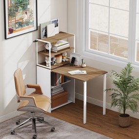 HOMCOM Skládací psací stůl, kuchyňský stůl se 4 policemi, počítačový stůl, pracovní stůl, stůl pro notebook 105 x 60 x 127 cm, přírodní dřevo