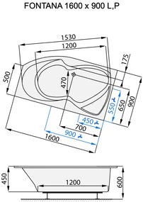 Santech Fontána asymetrická rohová vana 160x90 cm, pravá SAFON160P