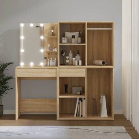 LED toaletní stolek se 2 skříňkami dub sonoma kompozitní dřevo 3082029