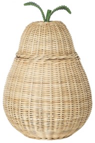 ferm LIVING Proutěný koš s víkem Pear, přírodní barva, proutí