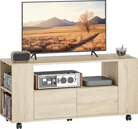 HOMCOM TV nábytek 106,68 cm s otočnými kolečky a brzdou, nastavitelné police a zásuvky, 102x34,5x48,5 cm, dřevo