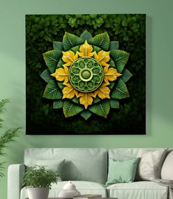 Obraz na plátně - Mandala zelené a žluté listy FeelHappy.cz Velikost obrazu: 80 x 80 cm