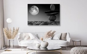 Obraz skládané kameny v měsíčním světle v černobílém provedení - 120x80 cm