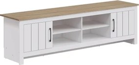 HOMCOM TV nízká skříňka 175 cm, TV nábytek pro televizory do 140 cm s 2 dveřmi a 4 otevřenými přihrádkami, dub a bílá