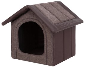 HobbyDog Pelíšek pro psa Bouda - hnědá ekokůže VELIKOST: R2 - 44 x 38 x 45 cm