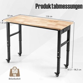 Costway Pracovní stůl se zásuvkami a kolečky výškově nastavitelný Mobilní do 150