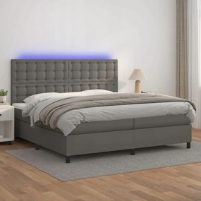 Fionshop 264252552 Box spring postel s matrací a Led šedá 200x200 cm uměl