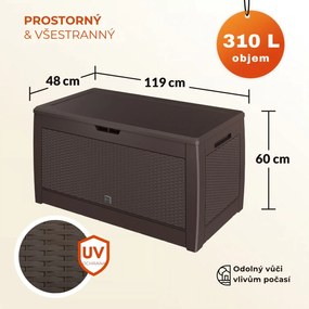 Odkládací box RATO, 310l, 119x48x60cm, hnědá Prosperplast