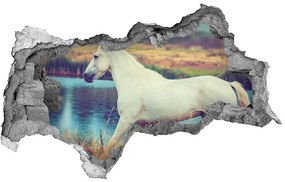 Wallmuralia Díra 3D fototapeta nálepka Bílý kůň jezero 95x73 cm