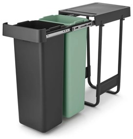 Vestavný plastový odpadkový koš na tříděný odpad v mentolovo-tmavě šedé barvě 2x30 l Sort&amp;Go – Brabantia