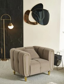 Designové sametové křeslo Alma šedobéžové/zlaté