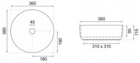 REA-U18918 - Umyvadlo na desku SAMI pr. 36 cm keramika/lesklá bílá