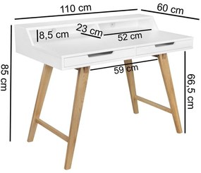 Bruxxi Pracovní stůl Helen, 110 cm, bílá / dub