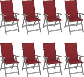 vidaXL Zahradní polohovací židle s poduškami 8 ks akáciové dřevo [3075141] Barva: vínová červená