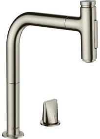 Hansgrohe Metris Select M71 Dvouotvorová dřezová baterie s vytahovací sprškou, nerezová ocel 73819800