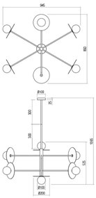 Redo 01-2734 - Lustr na tyči PLATO 6xG9/10W/230V černá