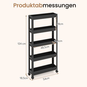 Costway 5 Rovný úzký kuchyňský vozík na kolečkách s madly výklenková