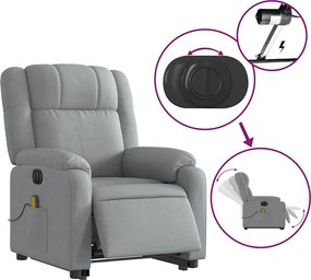 Elektrické zvedací masážní polohovací křeslo světle šedé textil 3205238