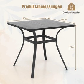 Costway Zahradní stůl s deskou ve vzhledu dřeva pro 4 osob – 80 × 80 × 73 cm