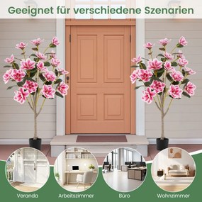 Costway 90 cm Umělý strom s květy Umělý strom magnólie Umělá rostlina